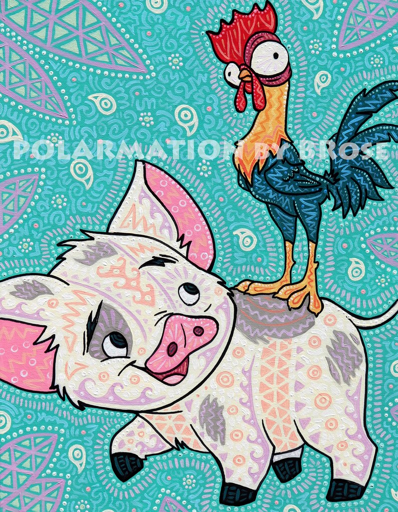 Hei Hei and Pua From Moana and Moana 2, Original Acrylic Painting ...
