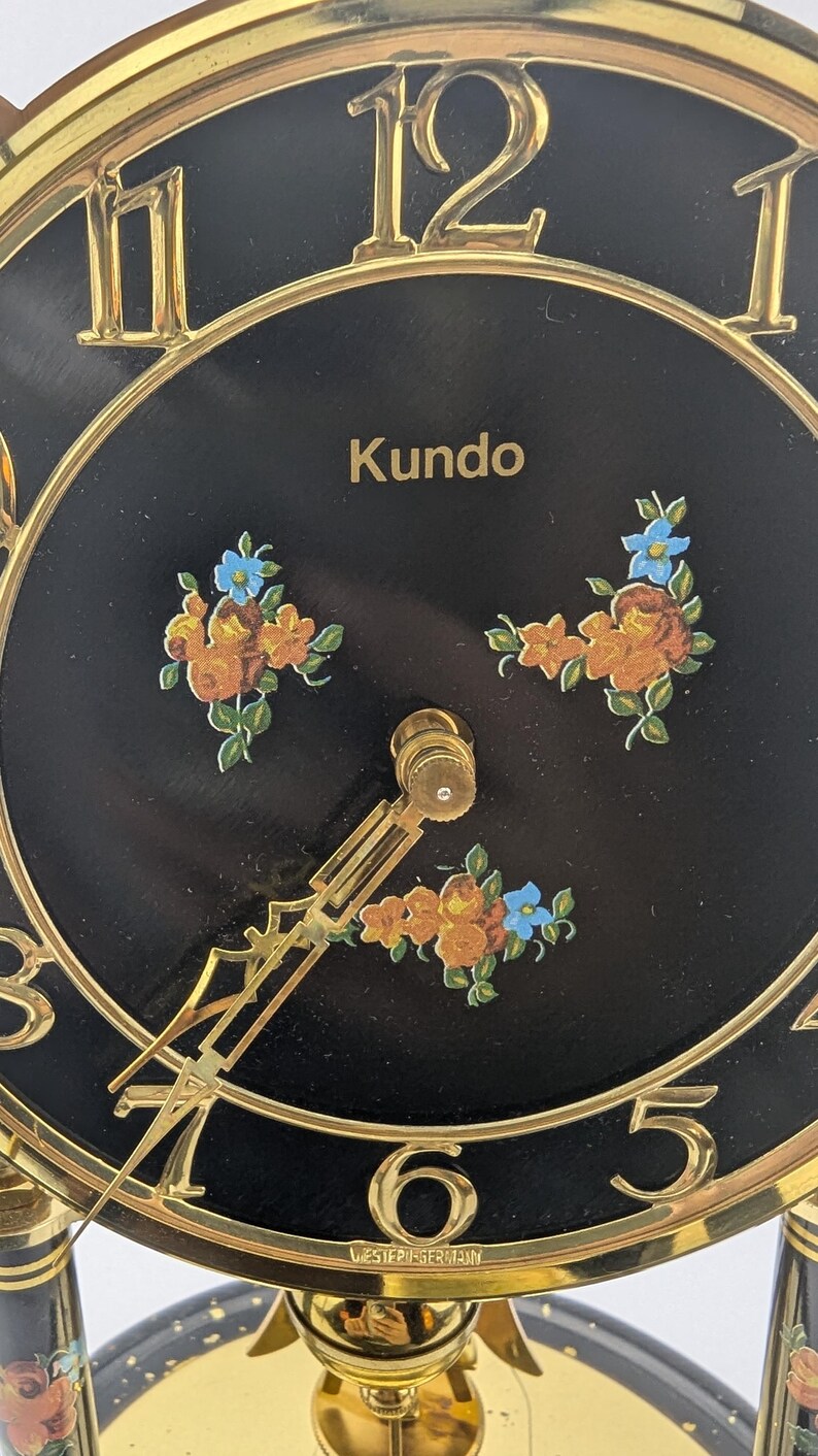 Vintage KUNDO Anniversary Dome Clock, Black Forest Floral Decor (parts ...