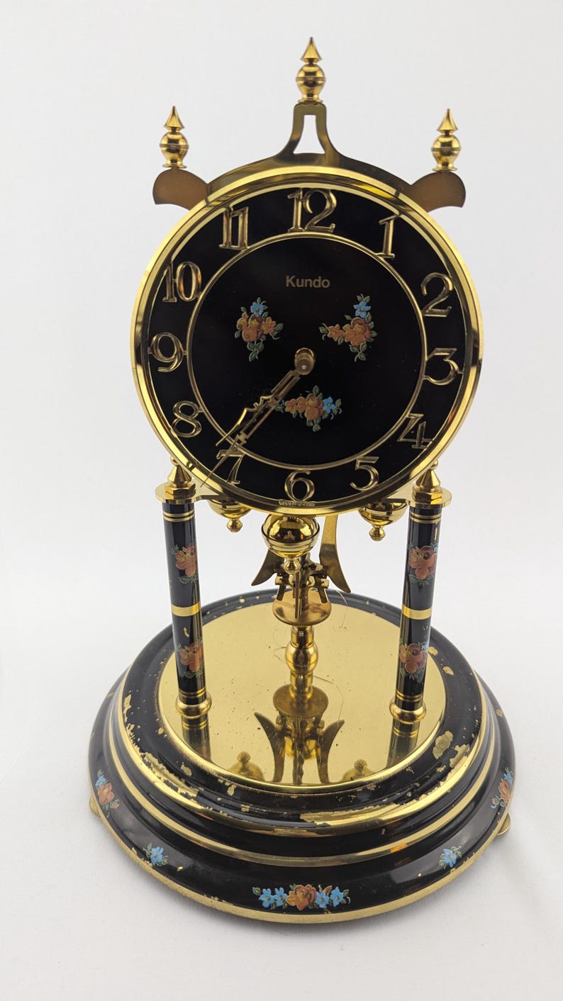 Vintage KUNDO Anniversary Dome Clock, Black Forest Floral Decor (parts ...