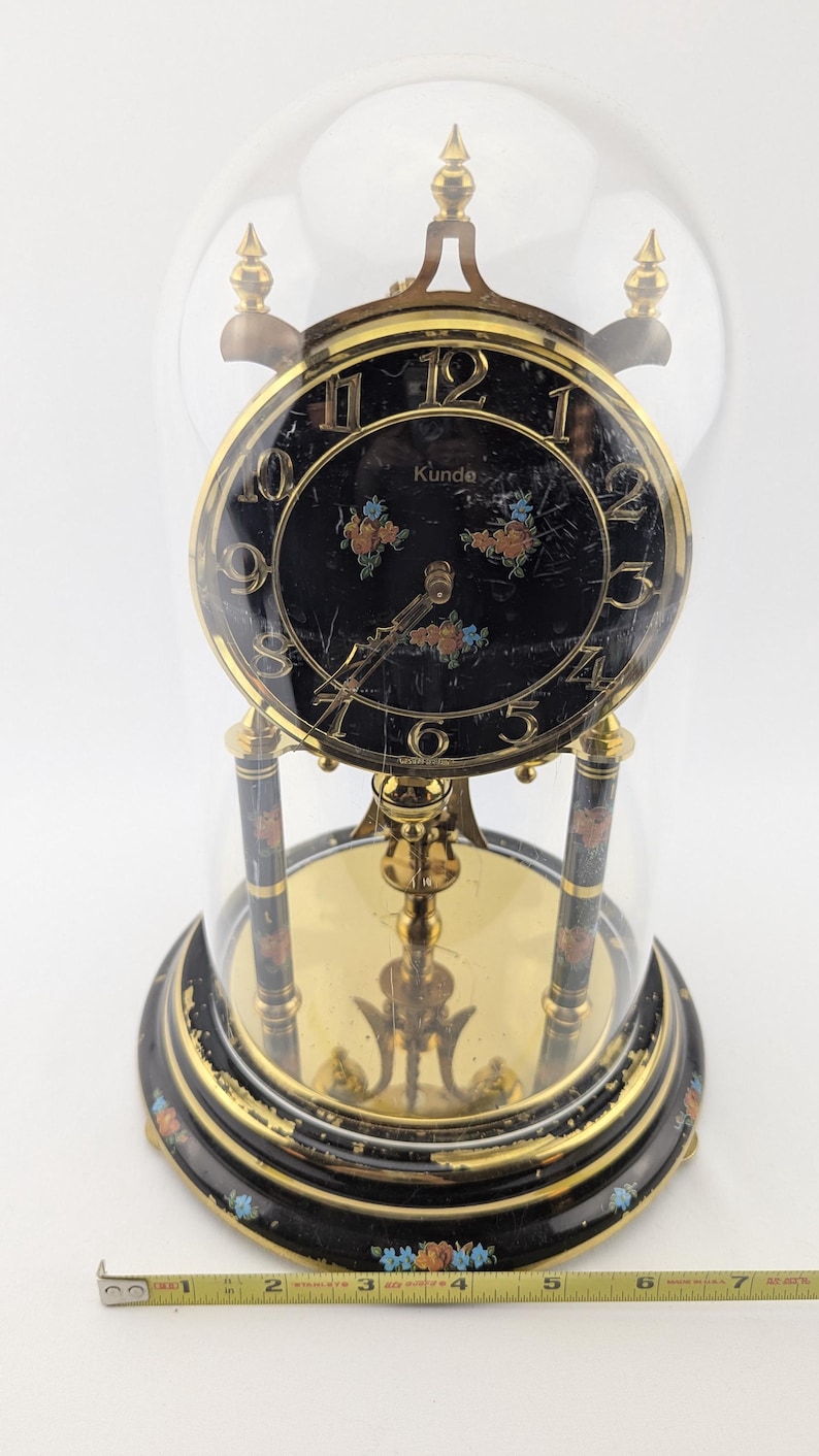 Vintage KUNDO Anniversary Dome Clock, Black Forest Floral Decor (parts ...