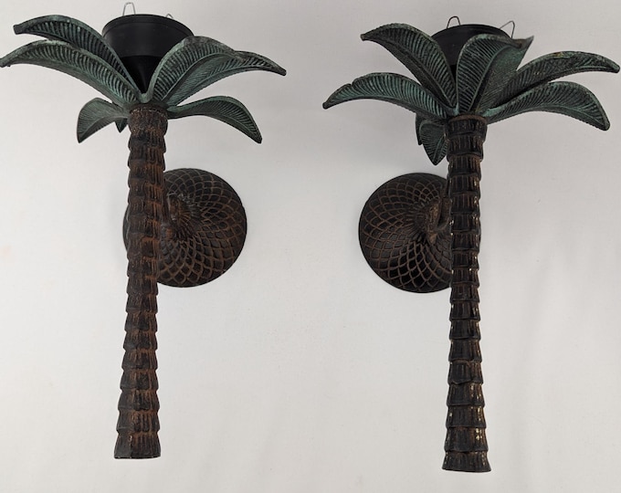 Vintage Heavy Cast Iron Palm Tree Sconce Pair Neoclassical Garden ...
