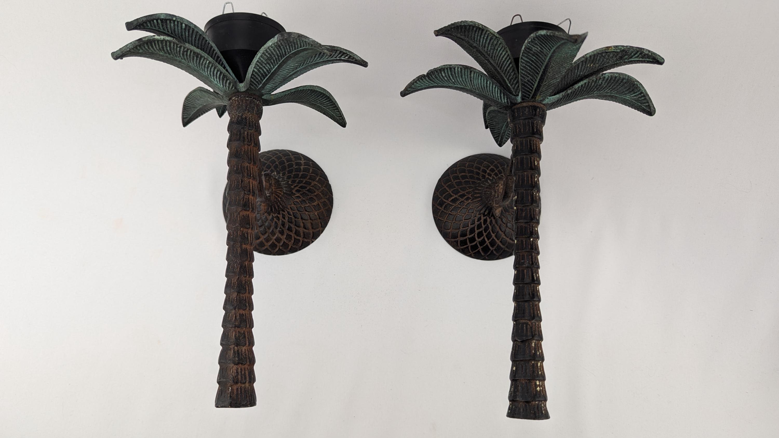 Vintage Heavy Cast Iron Palm Tree Sconce Pair Neoclassical Garden ...