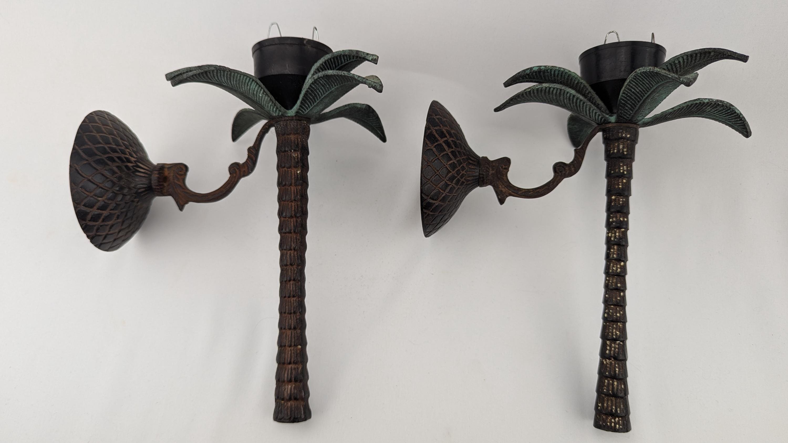 Vintage Heavy Cast Iron Palm Tree Sconce Pair Neoclassical Garden ...