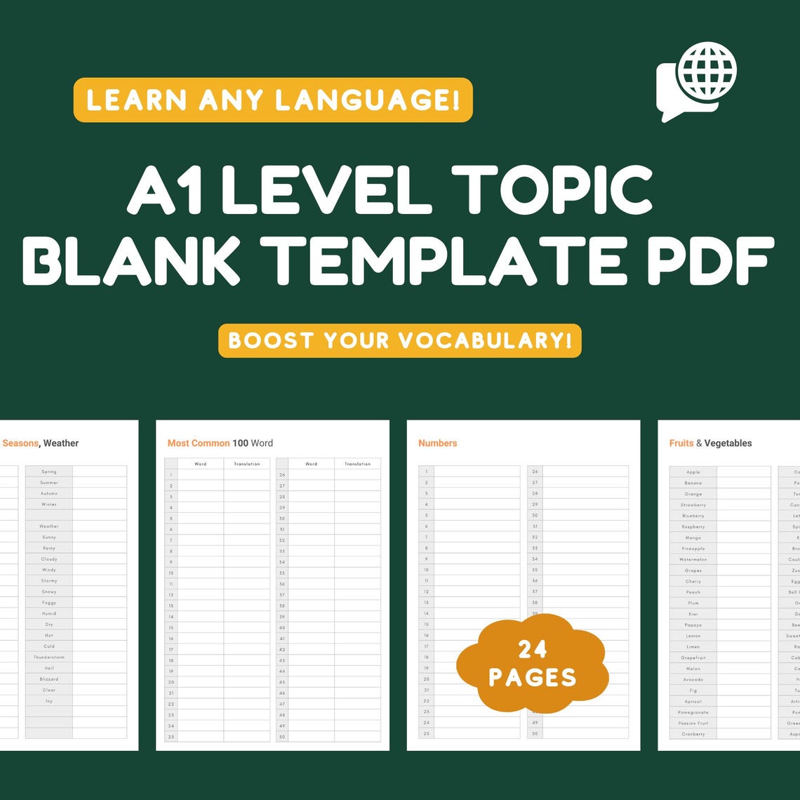 Learn ANY LANGUAGE- A1 Level Topic Blank Template PDF – Boost Language ...