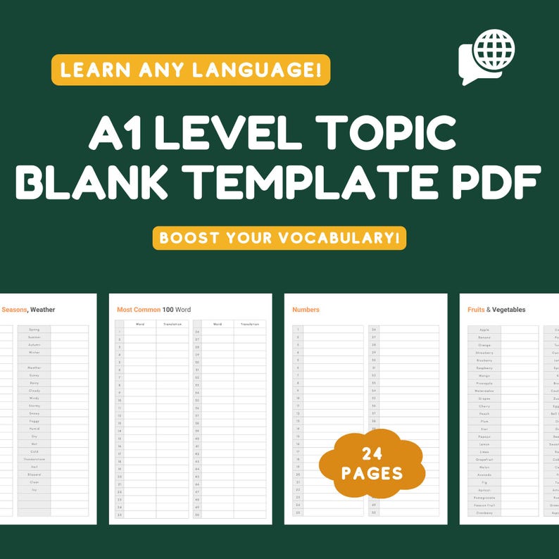 Learn ANY LANGUAGE- A1 Level Topic Blank Template PDF – Boost Language ...