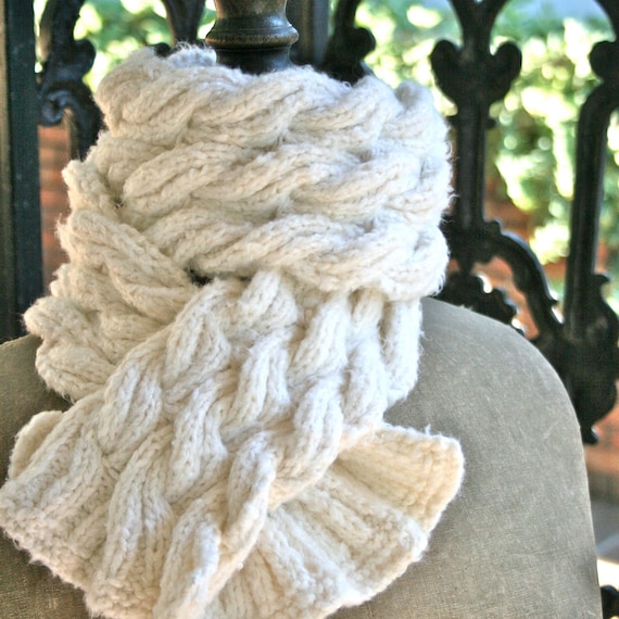 Items similar to Exquisite Bamboo Cabled Cream Scarf on Etsy