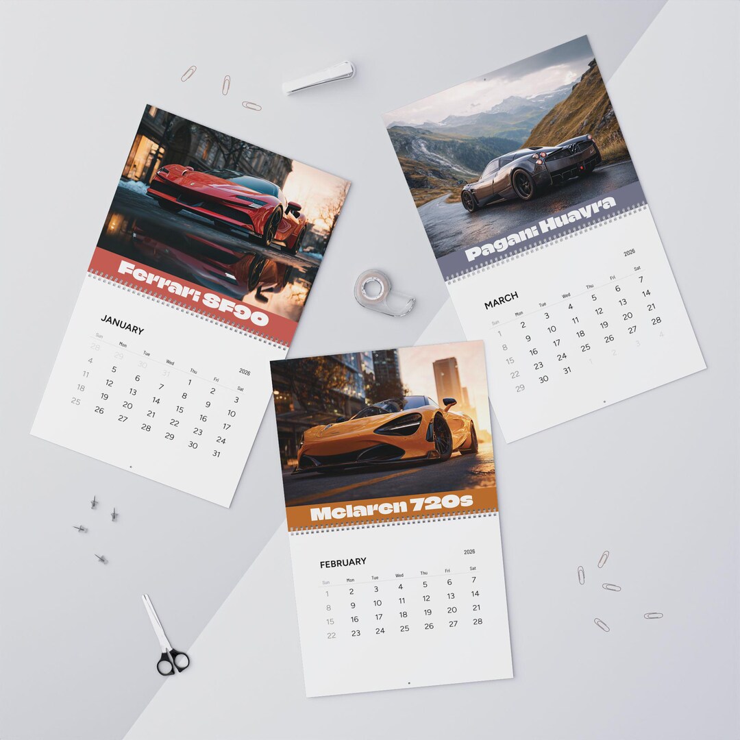 Supercars Calendar 2026 | Sports Cars, Monthly Wall Calendar - Etsy