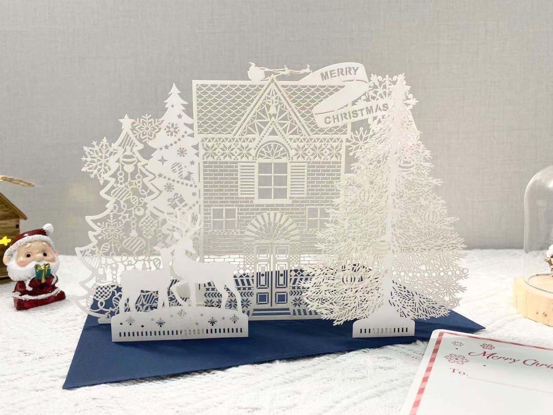 Handmade Christmas Tree & Reindeer Winter Christmas Card, Personalized ...