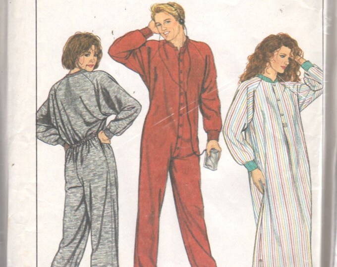 Simplicity 8958 80s Mens Womens Nightshirt Pattern Footed Drop Seat ...