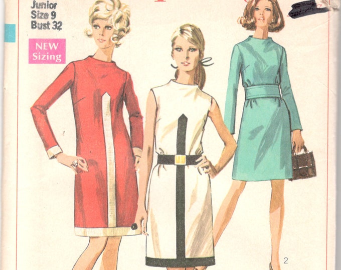 Vogue 7614 1960s Misses Bell Sleeve Blouson A Line Dress Pattern Womens ...