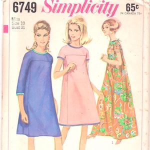 Simplicity 6749 1960s Misses Cage Dress Pattern Caftan Tent Kimono ...
