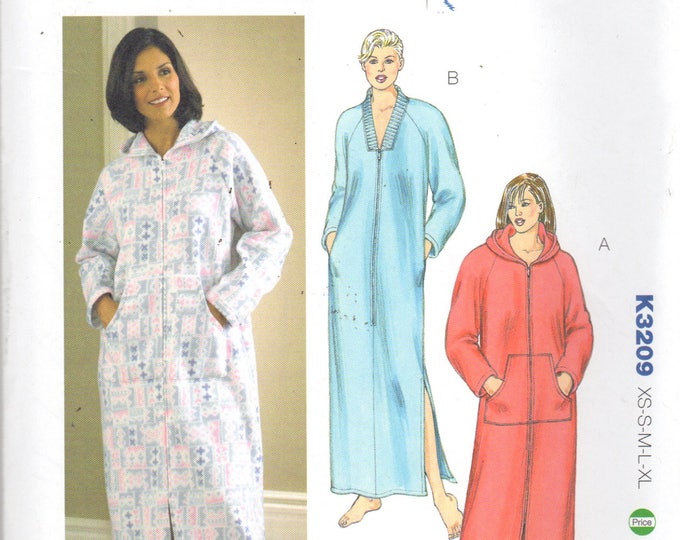 Kwik Sew 3209 Misses Zip Front ROBE Pattern Optional Hood Kangaroo ...