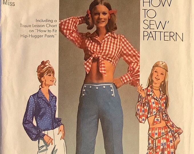Simplicity 9284 1970s Misses Hip Hugger Bell Bottom Pants Blouse and ...