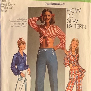 Simplicity 9284 1970s Misses Hip Hugger Bell Bottom Pants Blouse and ...