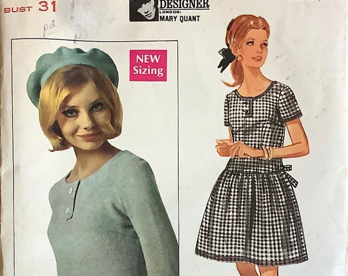 Butterick 4968 1960s MARY QUANT Junior Mod Mini Dress Pattern Low Waist ...