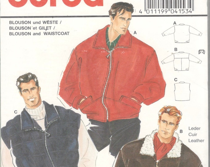 Burda 4153 1990s Bomber Jacket and Vest Pattern Zip Front Fleece Wool ...