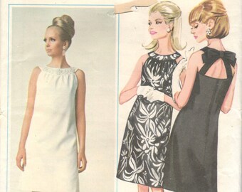 Vogue 7614 1960s Misses Bell Sleeve Blouson A Line Dress Pattern Womens ...