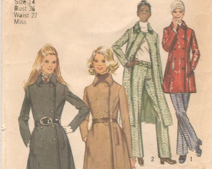 1970s Simplicity 9612 Double Breasted Coat Jacket and Pants Pattern ...