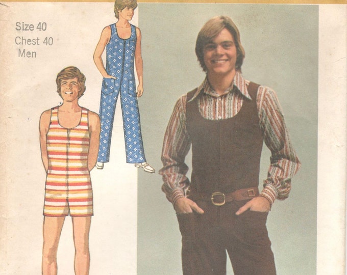 1970s Simplicity 9432 Mens Zip Front Sleeveless Jumpsuit Pattern U Neck ...
