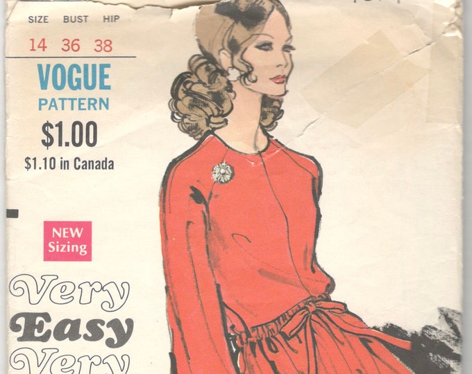 Vogue 7614 1960s Misses Bell Sleeve Blouson A Line Dress Pattern Womens ...