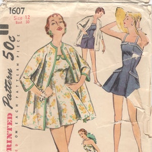 Simplicity 1607 1950s One Piece Skirted Bathing Suit and Beach Coat ...