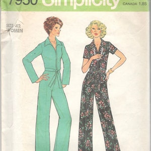 1970s Simplicity 7950 Womens Simple to Sew Zip Front JUMPSUIT Pattern ...