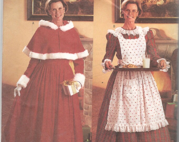 Butterick 6816 Misses Mrs Claus Costume Pattern Maxi Dress Cape Apron ...