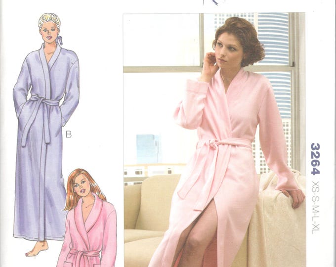 Kwik Sew 3264 Misses Cuffed Shawl Collar Wrap Robe Pattern Warm Polar ...