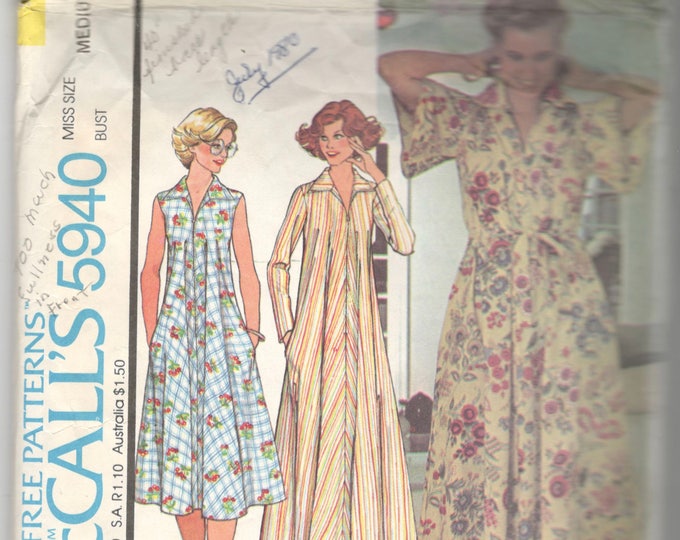 Mccalls 5940 Zip Front Housedress Robe Pattern Sleeve Options Womens ...