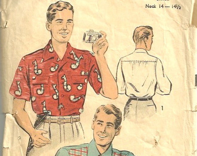 1940s Advance 3968 Mens Shirt Pattern Rockabilly Short or Long - Etsy