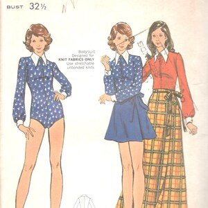 Butterick 6879 1970s Misses Mod Zip Front Bodysuit Wrap Skirt Pattern ...