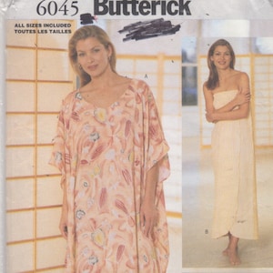 Butterick 6045 1990s Misses CAFTAN Sauna Wrap Slippers and Cosmetic ...