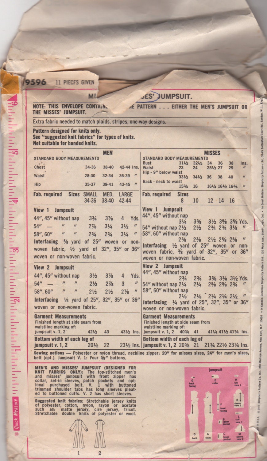 1970s Simplicity 9596 Misses Groovy JUMPSUIT Pattern for Knits | Etsy