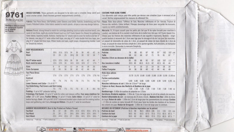 Simplicity 9761 Misses Civil War COSTUME PATTERN Skirt Peplum Blouse ...