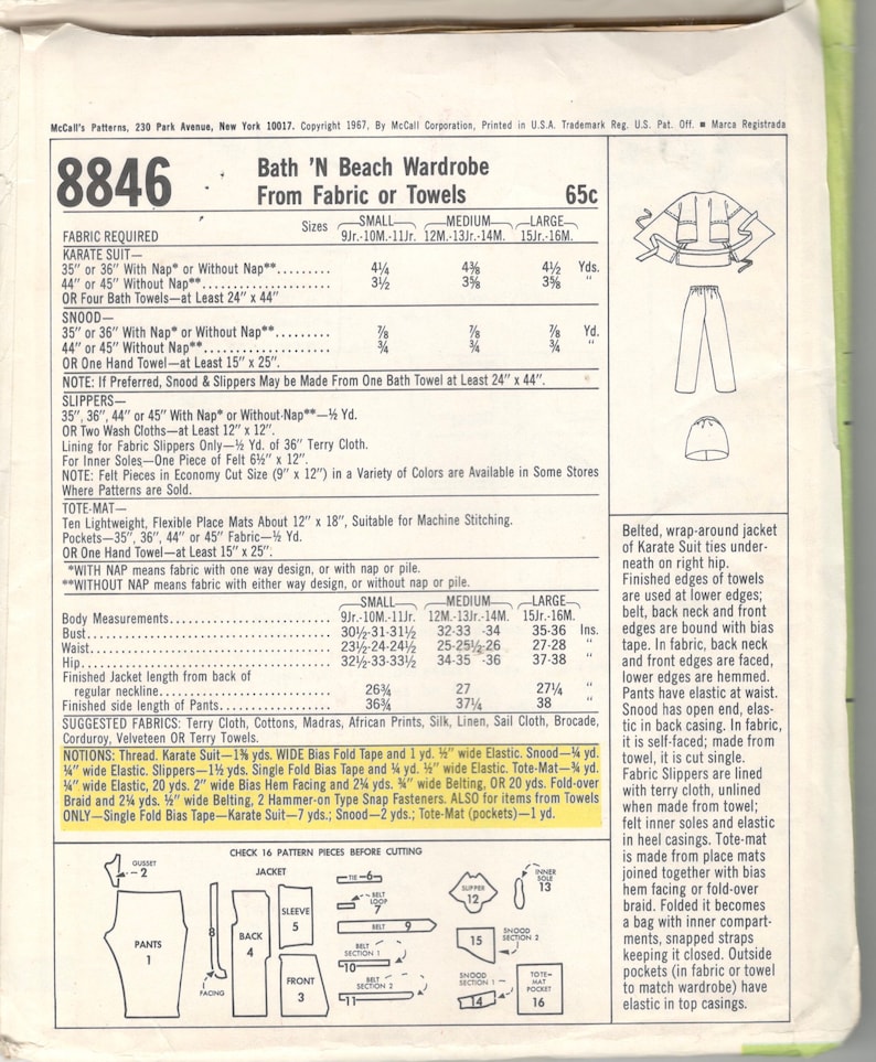 Mccalls 8846 Vintage 1960s Bath N Beach Wardrobe Pattern Use Fabric or ...