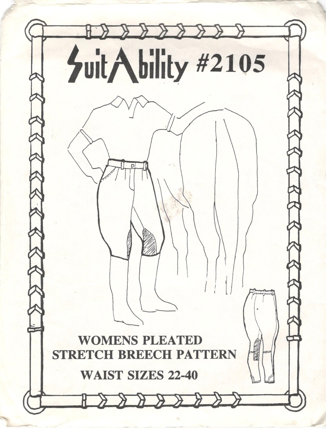 Suitability 2105 Misses Stretch Breech Pattern Flared Leg High Waist Riding Pants 1990s Womens ...
