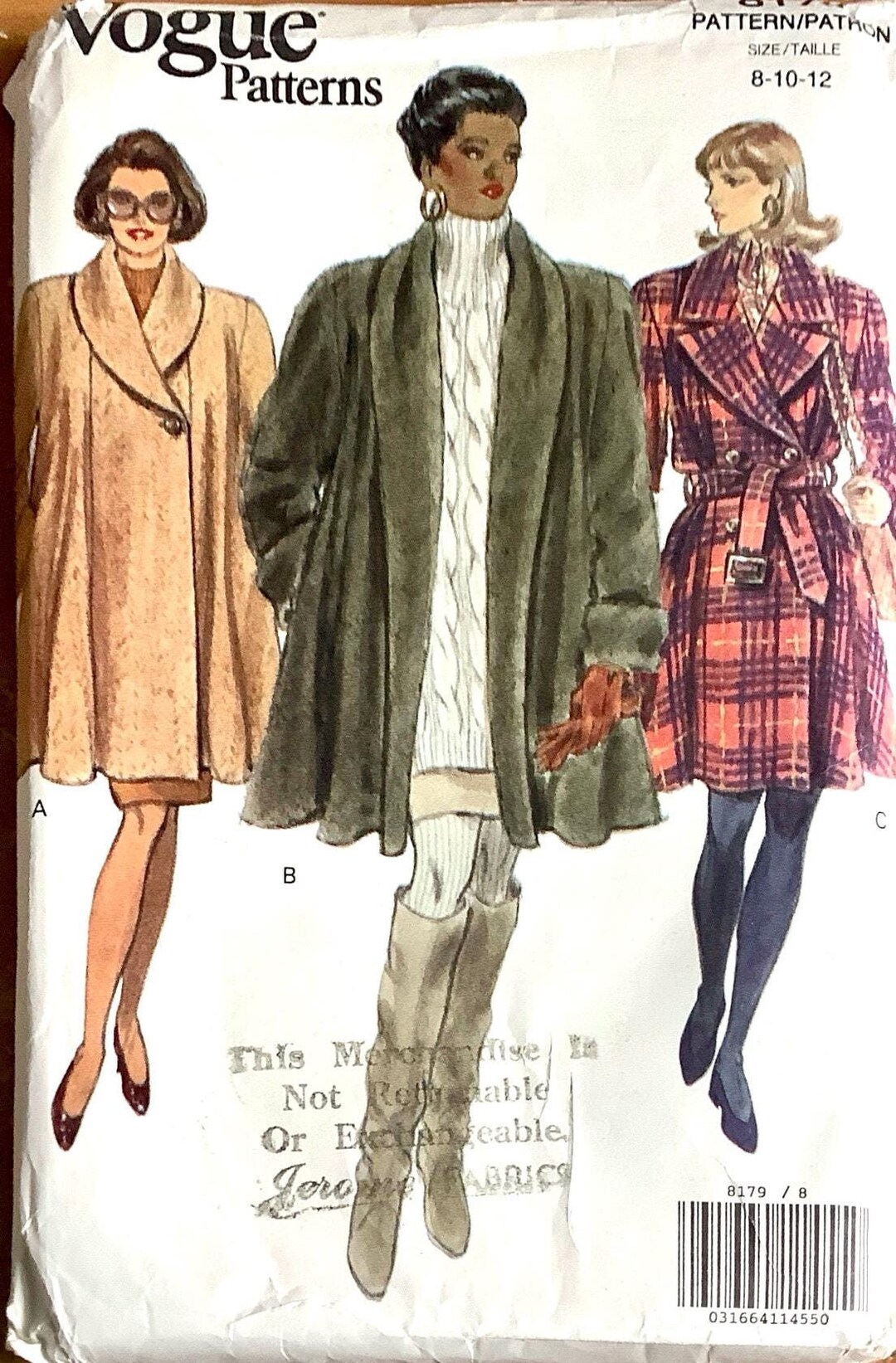 Vogue 8179 Loose Fitting Flared Coat Pattern Clutch Double Breasted ...