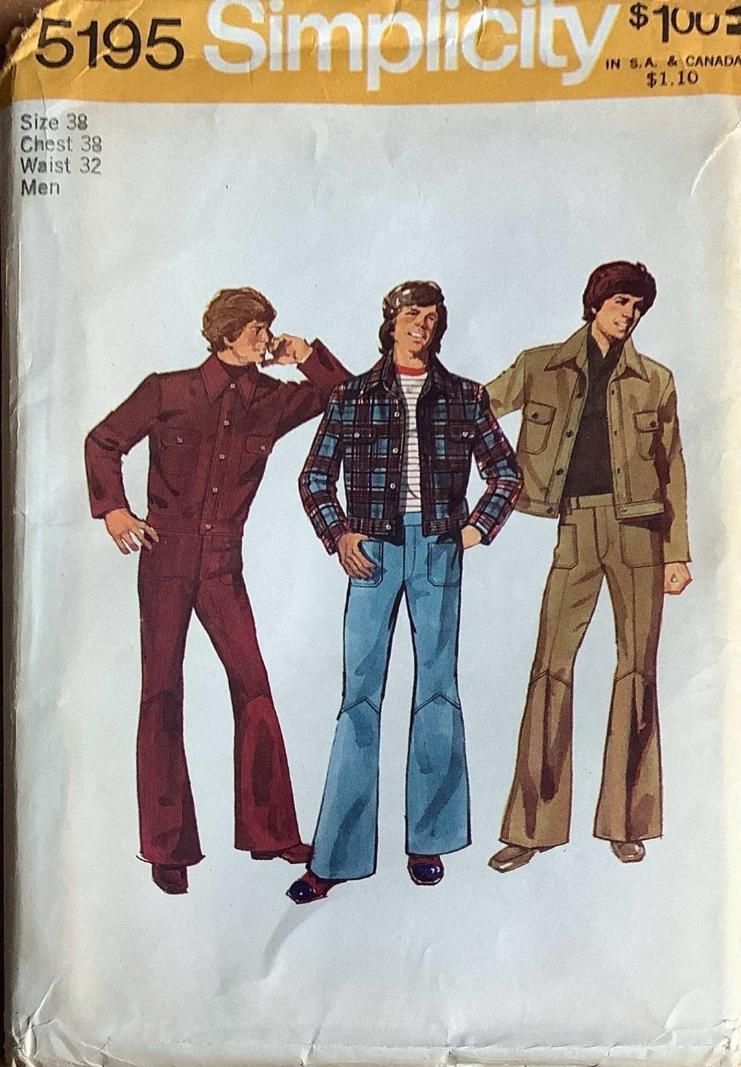 Simplicity 5195 Mens Western Style Jean Jacket and Pants Pattern Bell ...