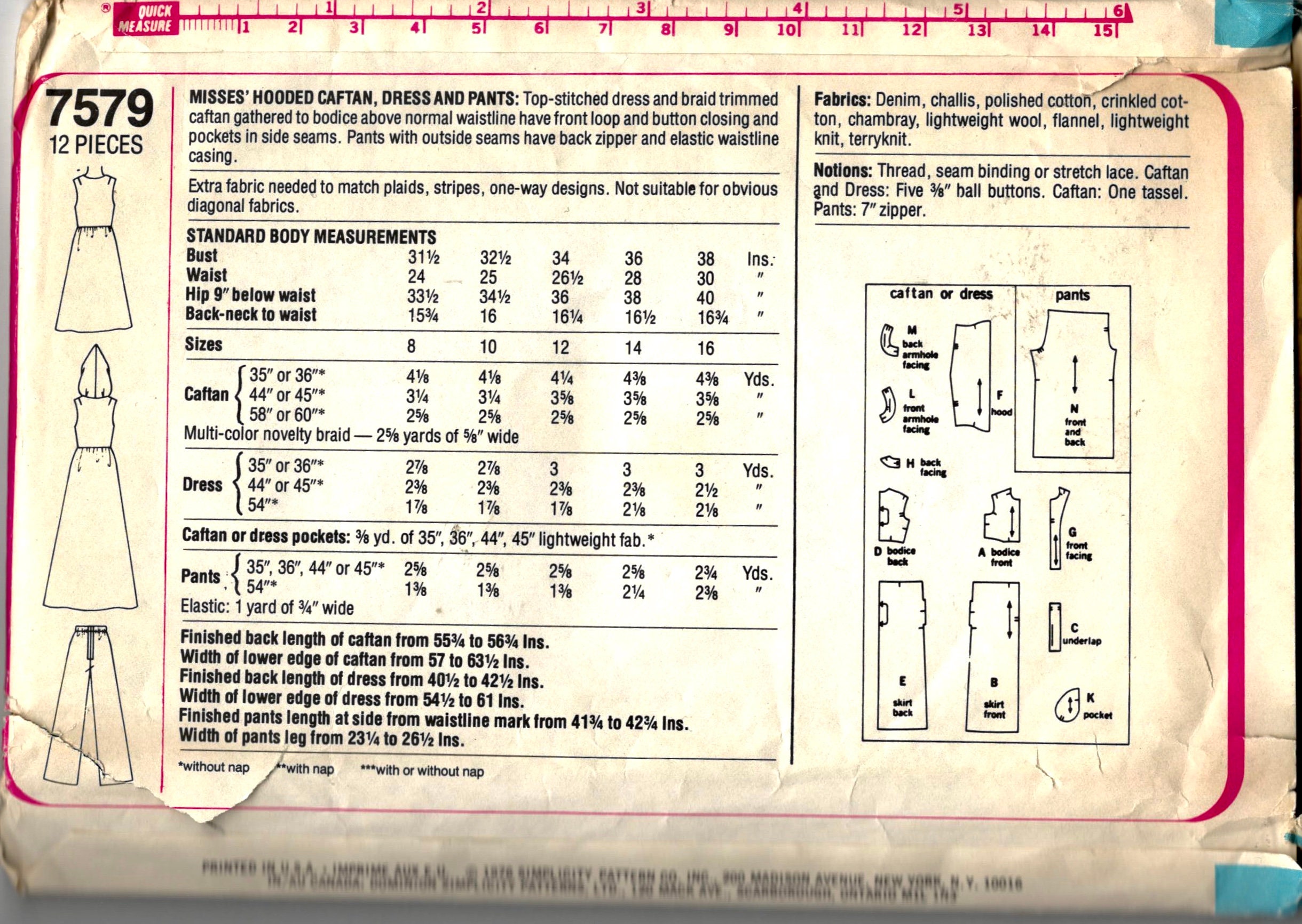 Simplicity 7579 1970s Misses Hooded Sleeveless Caftan Dress | Etsy