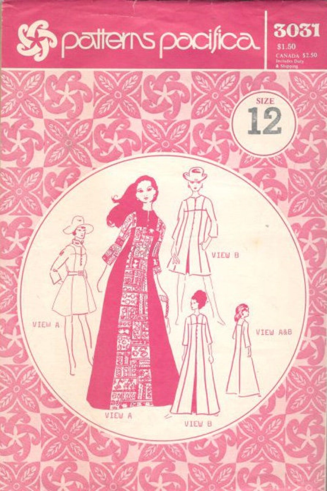 Patterns Pacifica 3031 1970s Misses Dress Caftan Pattern Two Lengths ...