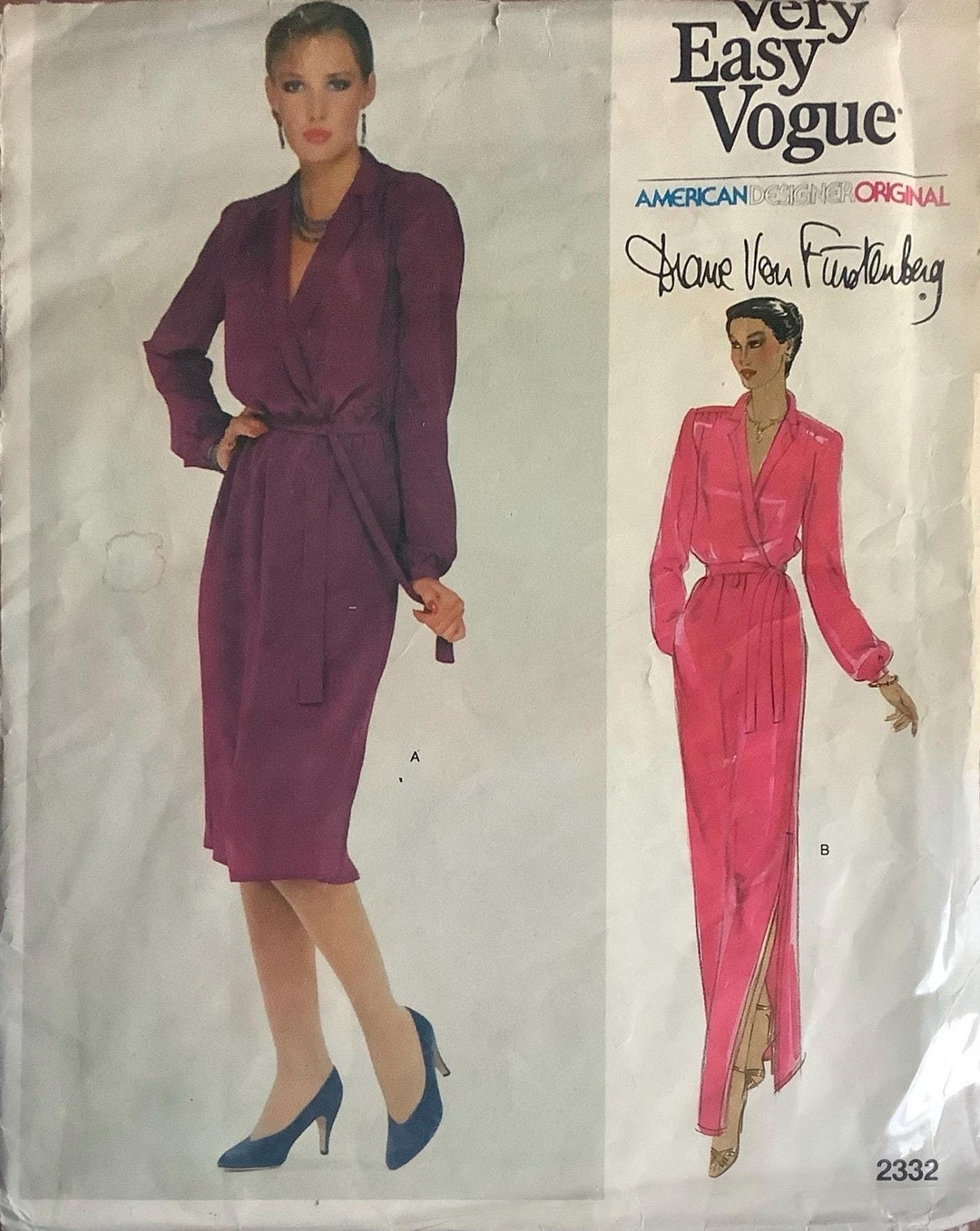 Vogue 2332 1970s Misses Mock Wrap Pullover Dress Pattern 2 Lengths ...