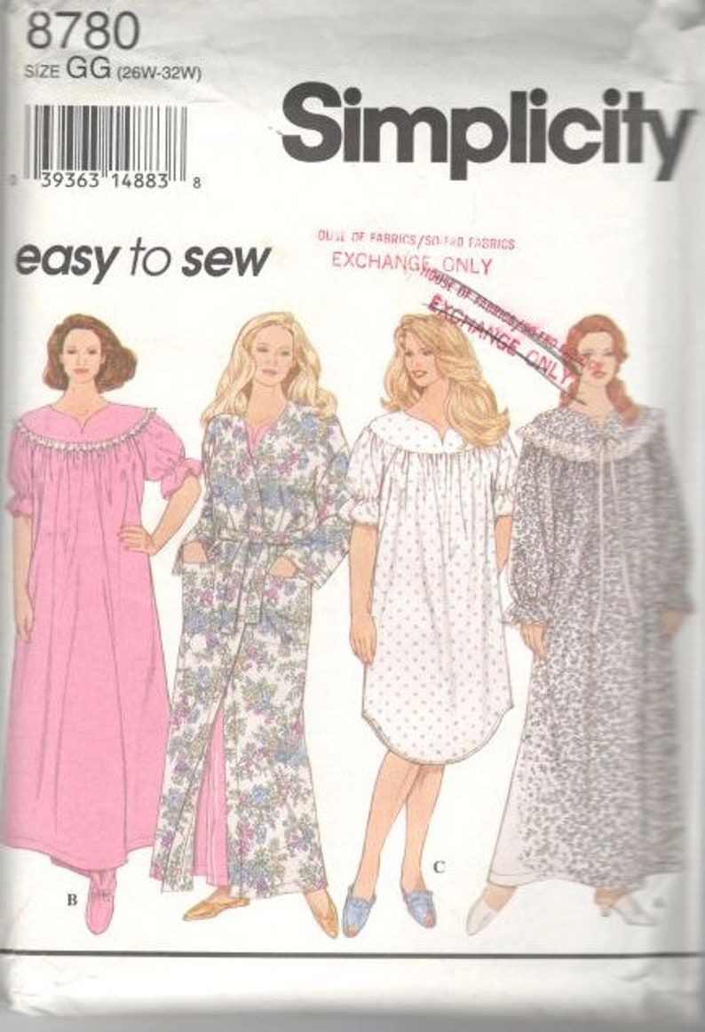 Simplicity 8780 Womens Robe Nightgown 2 Lengths Pattern Plus - Etsy