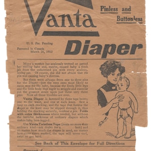 Vanta Diaper Pattern 1900s Pinless and Buttonless Cloth Diaper Pattern ...