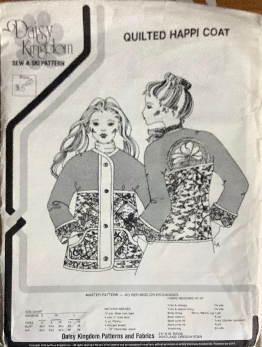 1980s Daisy Kingdom Quilted Happi Coat Pattern Oriental Collarless ...
