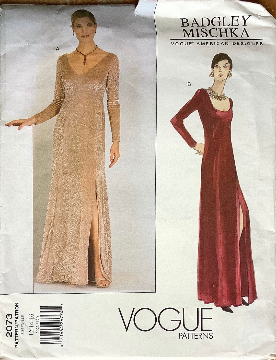 Vogue 2073 Badgley Mischka Close Fitting Evening Dress Pattern Princess ...