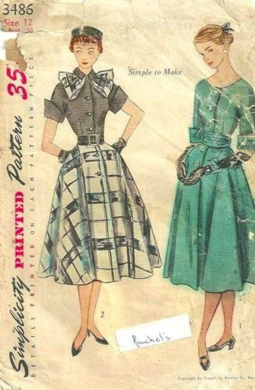 Simplicity 3486 1950s Misses Dress and Cummerbund Pattern Flared Skirt ...