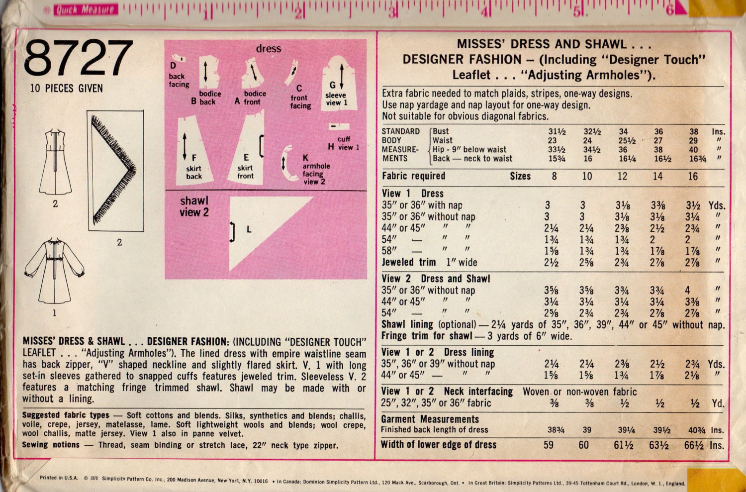 1970s Simplicity 8727 Designer Fashion Misses Empire Waist - Etsy