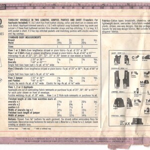 1970s Simplicity 8950 Toddlers Overalls Rompers Panties Jumper Pattern ...