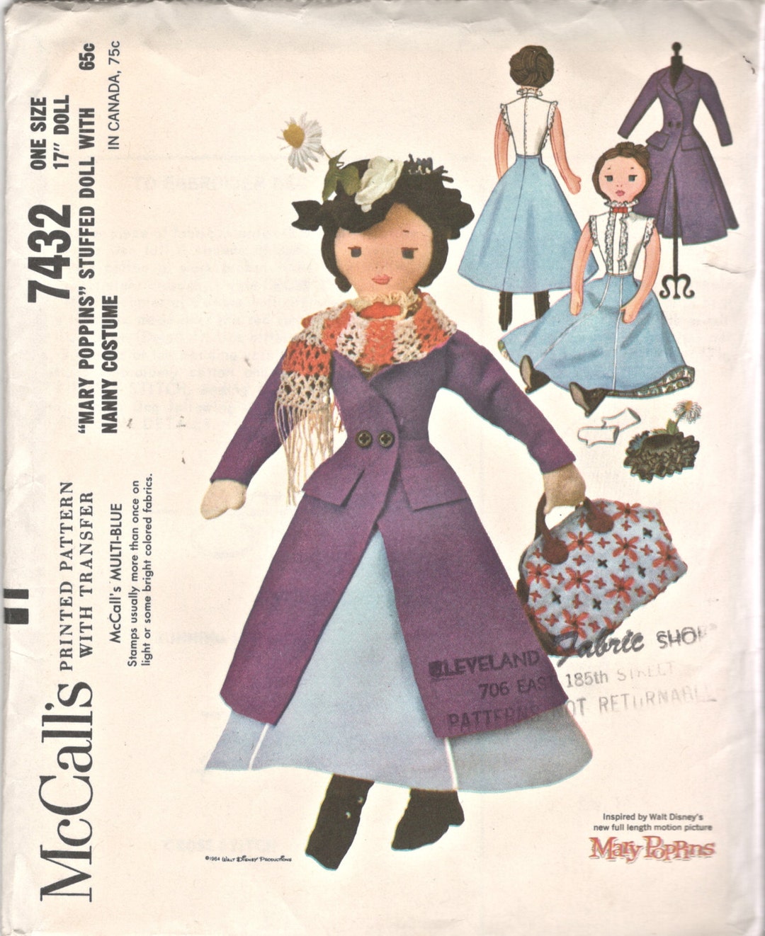 Mccalls 7432 MARY POPPINS 17 Inch Doll With Nanny Costume Pattern Walt ...