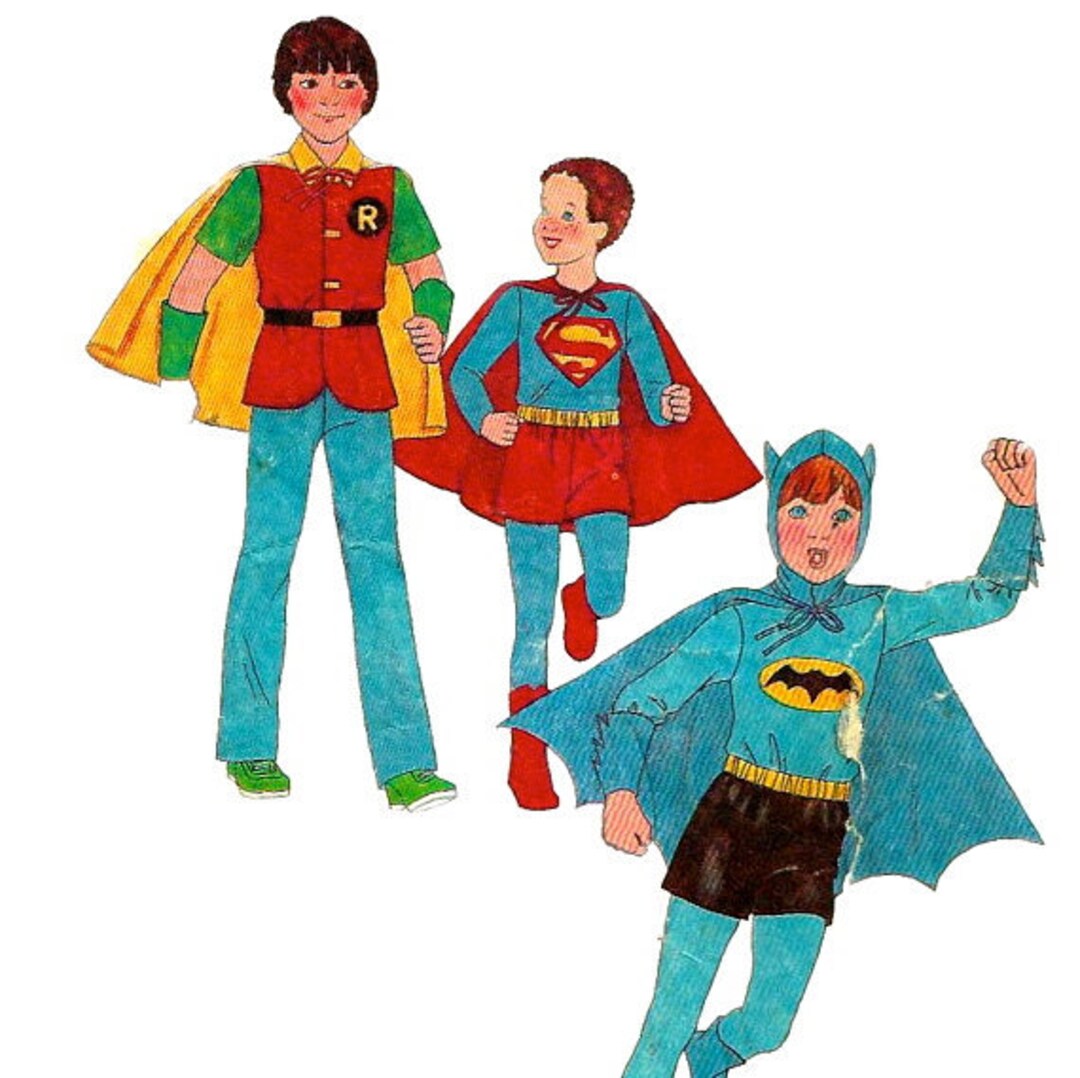 1970s Simplicity 8714 Childs Superheros Batman Robin Superman Costume ...